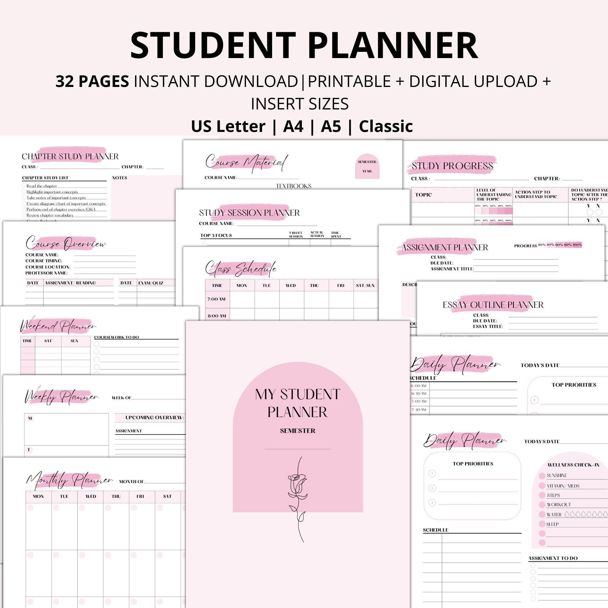 Blush Pink Student Planner, Printable Student Planner, Goodnotes ...