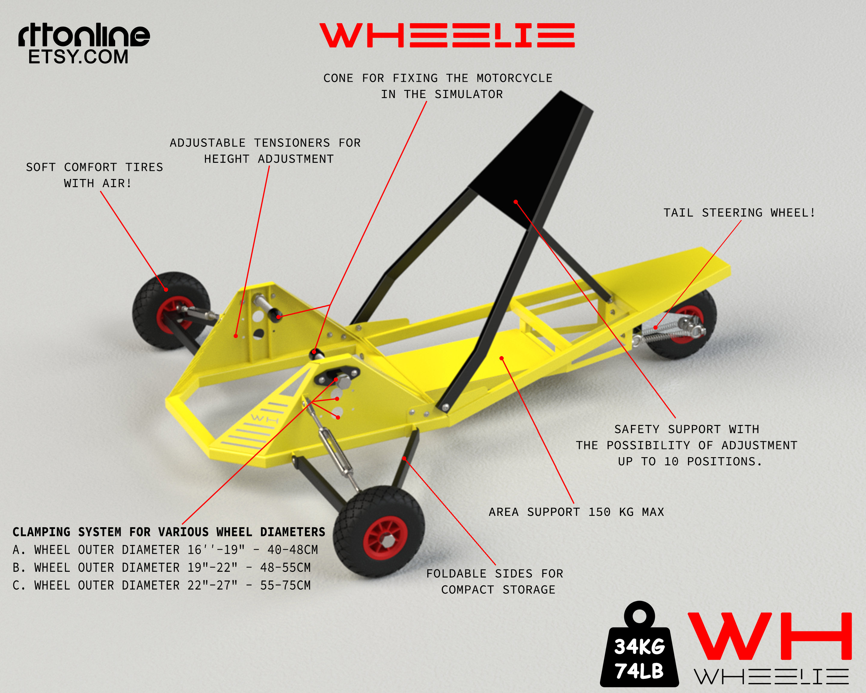 Wheelie Trainer Machine ZX-WH1 dirt, Cross, Enduro, Street, Sport, Etc ...