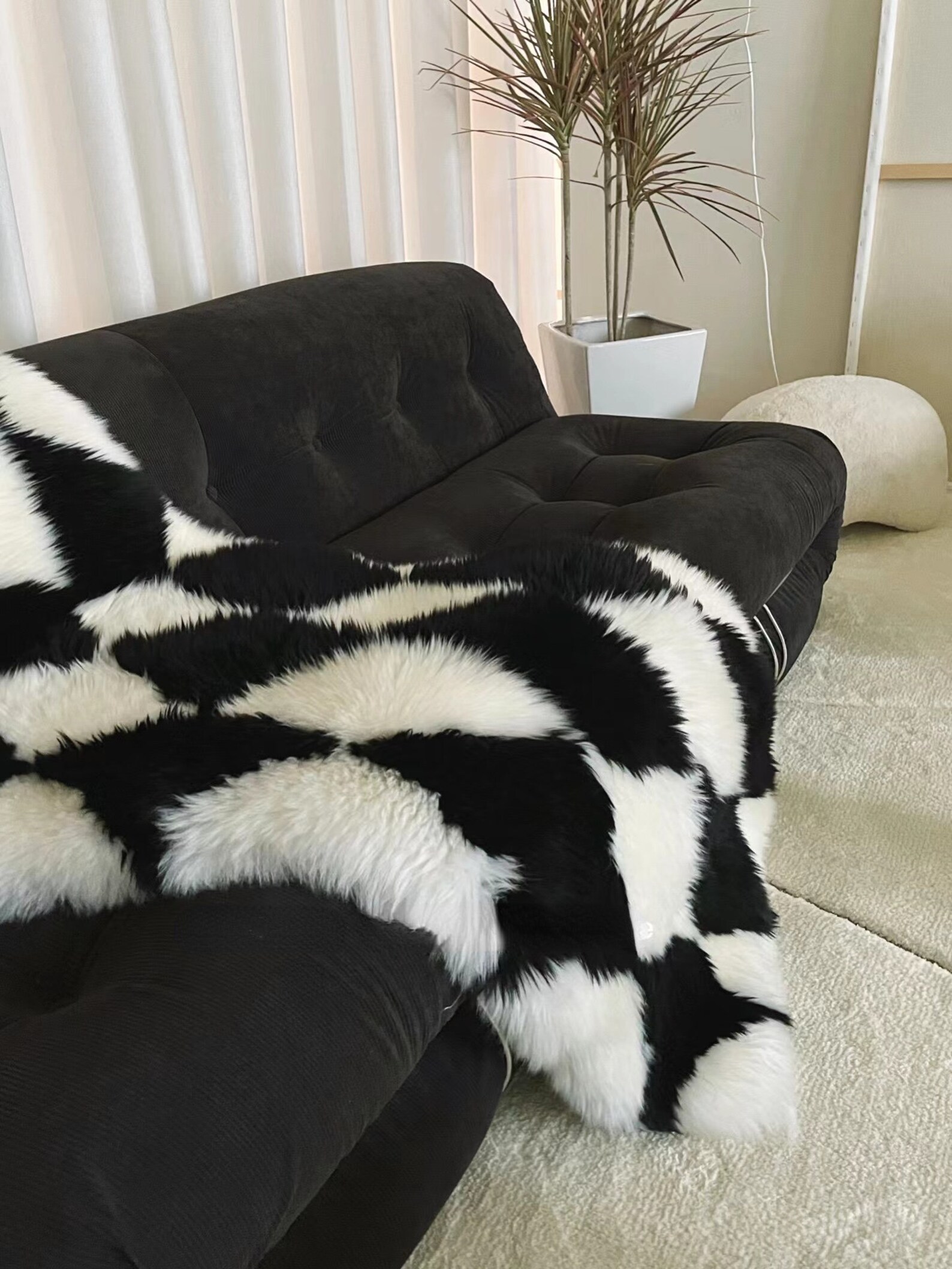 Retro Queen Fluffy Rug Checkerboard Trendy Groovy Urban - Etsy
