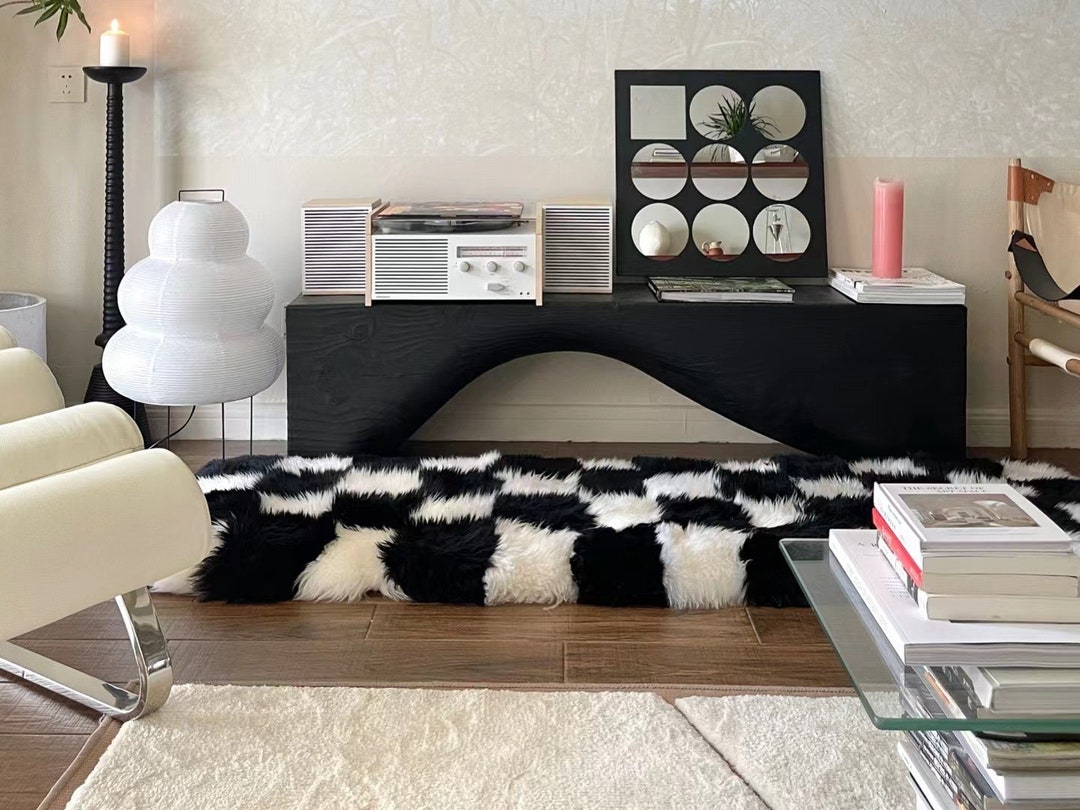 Retro Queen Fluffy Rug Checkerboard Trendy Groovy Urban - Etsy