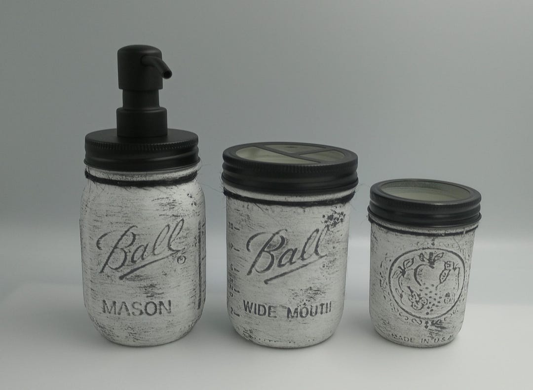 Rustic Farmhouse Mason Jar Bathroom Set: Soap Dispenser, Toothbrush ...