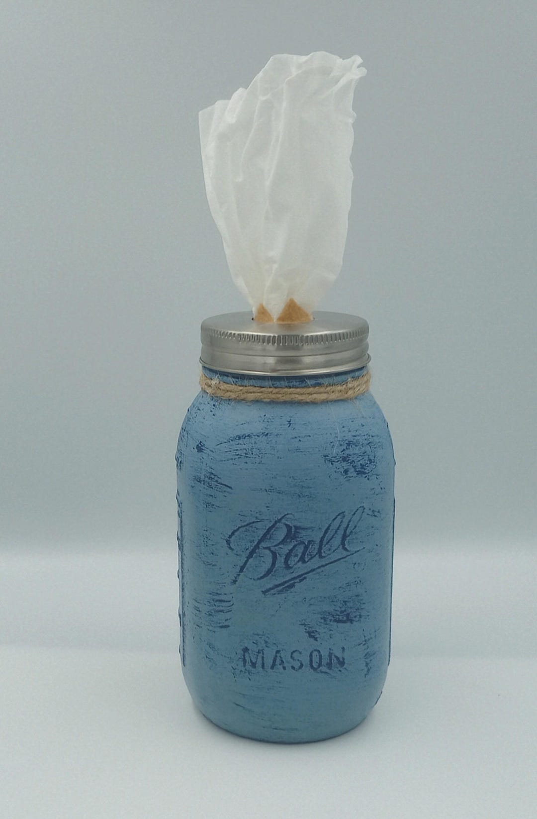 Blue Chalk Painted Ball Mason Jar Tissue Holder - Etsy