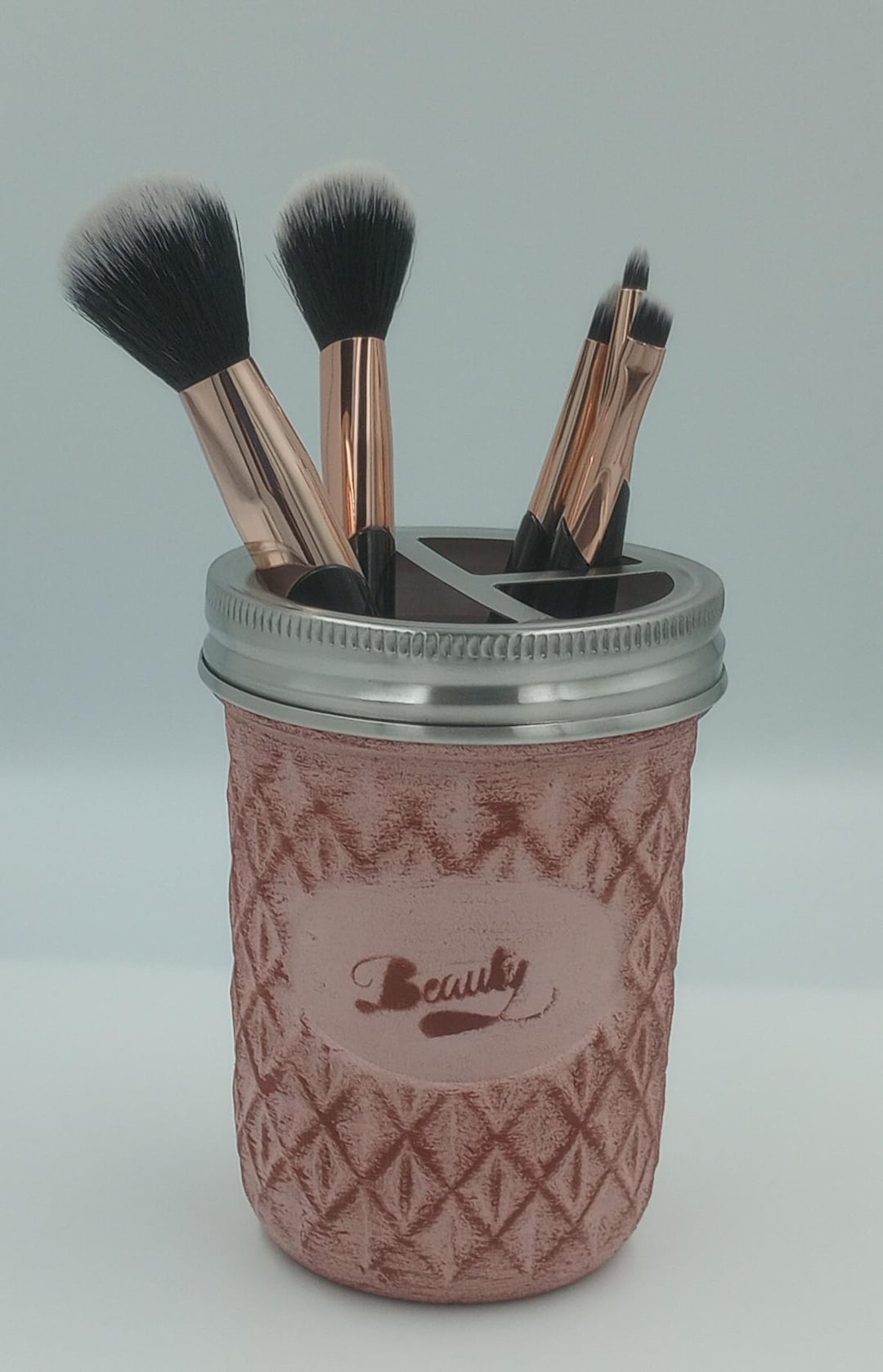 Mason Jars Chalk Painted With Pink Paint Makeup or Toothbrush Holder ...