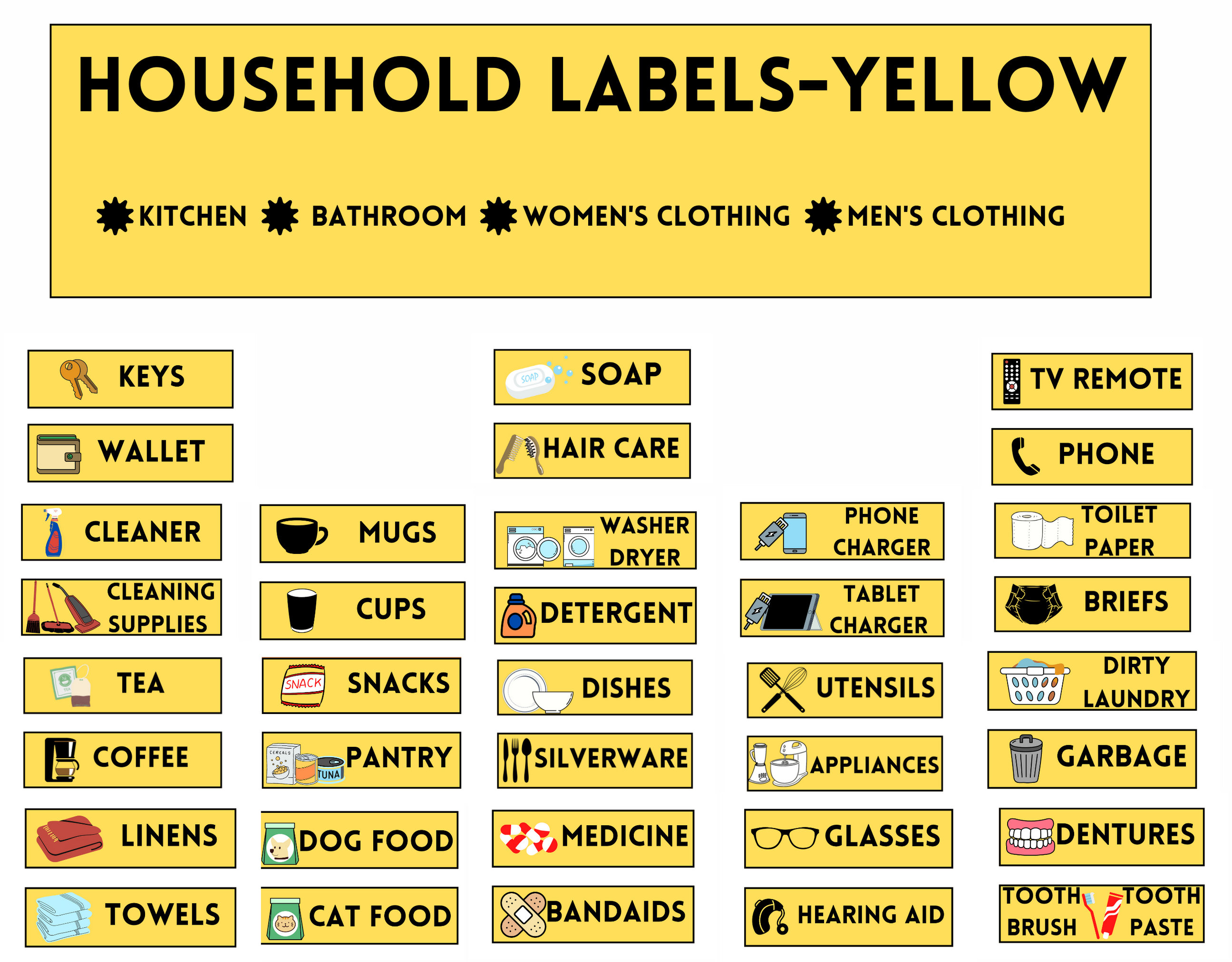 Yellow Printable Household Memory Labels for Dementia/memory Loss ...