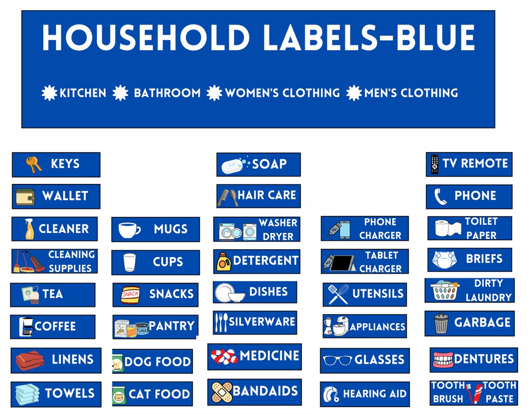 Blue Printable Household Memory Labels for Dementia/memory Loss ...