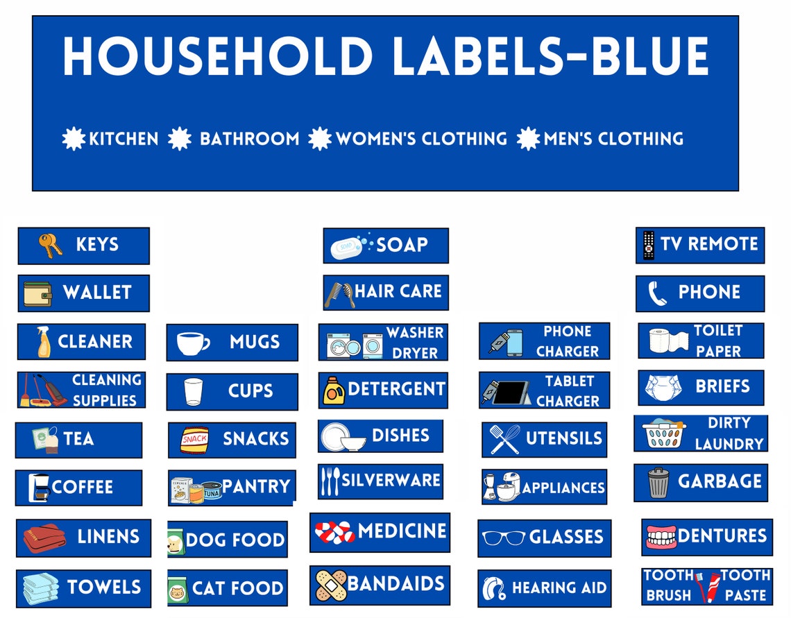Blue Printable Household Memory Labels for Dementia/memory Loss ...