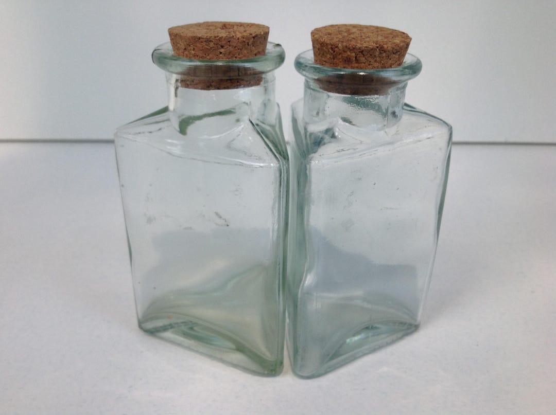 2 Vintage Triangle Green Glass Bottles, Jars - Etsy