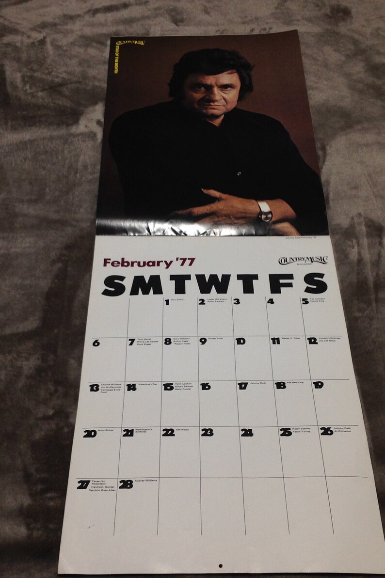 Vintage 1977 COUNTRY MUSIC Calendar - Etsy