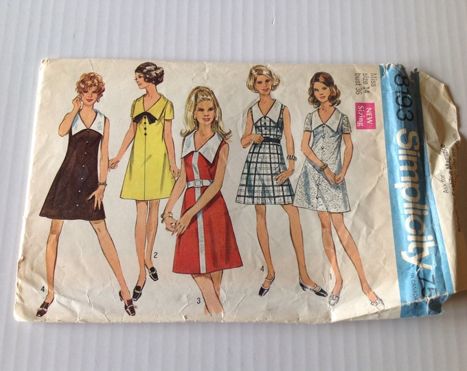 Vintage 1969 Simplicity 8193 Sewing Pattern Misses A-line Dress Size 14 ...