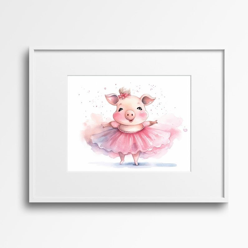 Watercolor Dancing Pig in a Pink Tutu, Kids Room Decor, Pink Pig Art ...
