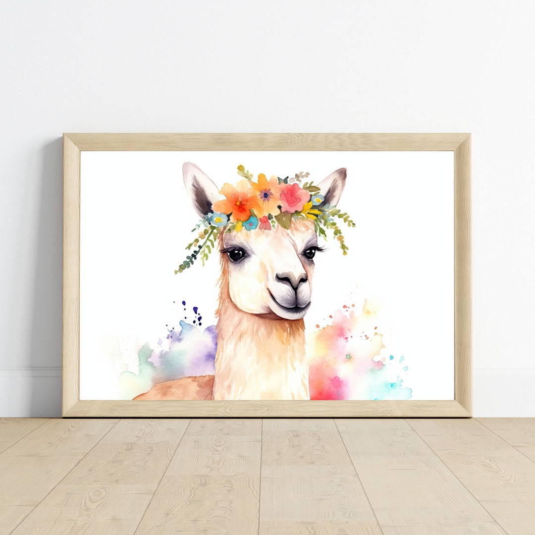Watercolor Llama Printable With Flower Crown | Boho Nursery Wall Art ...