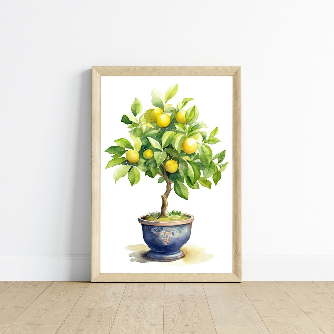 Lemon Tree in Blue Pot Citrus Tree Decor Yellow Lemon - Etsy