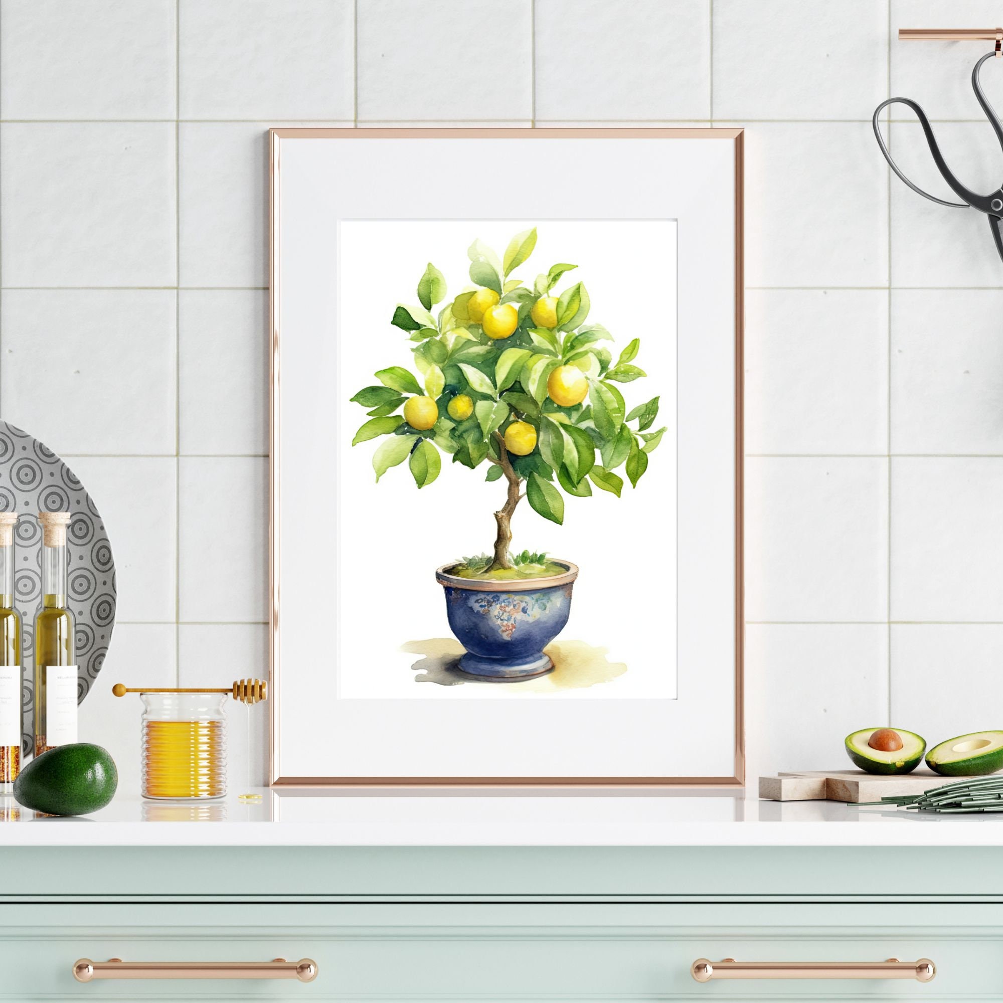 Lemon Tree in Blue Pot Citrus Tree Decor Yellow Lemon - Etsy