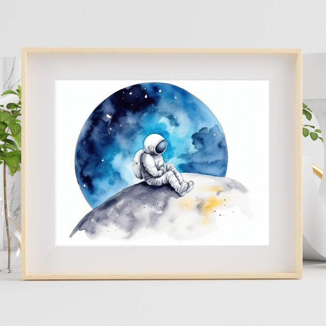 Outer Space Nursery Decor, Astronaut on Moon, Themed Kids Wall Decor ...