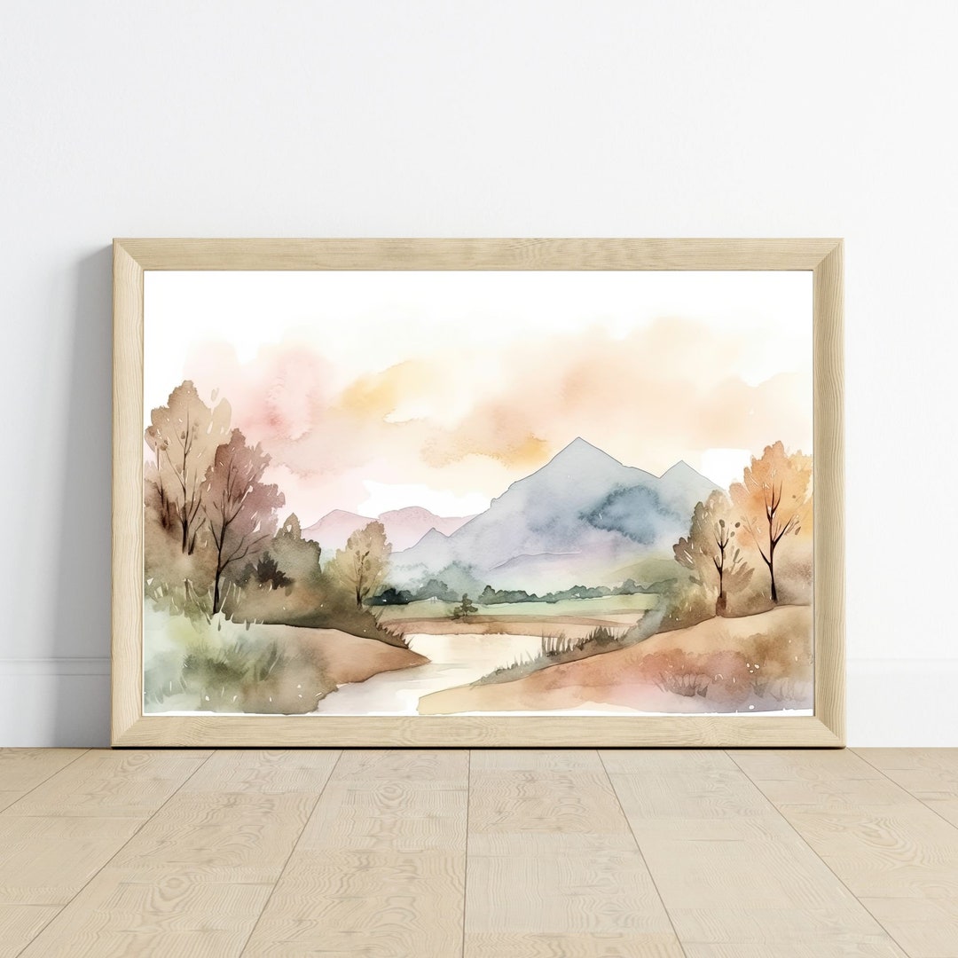 Watercolor Mountain Painting, Printable Wall Art, Living Room Decor ...