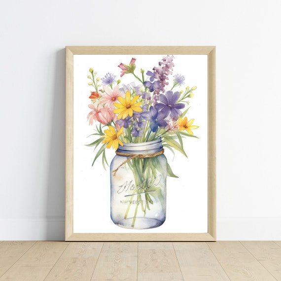 Watercolor Mason Jar Bouquet