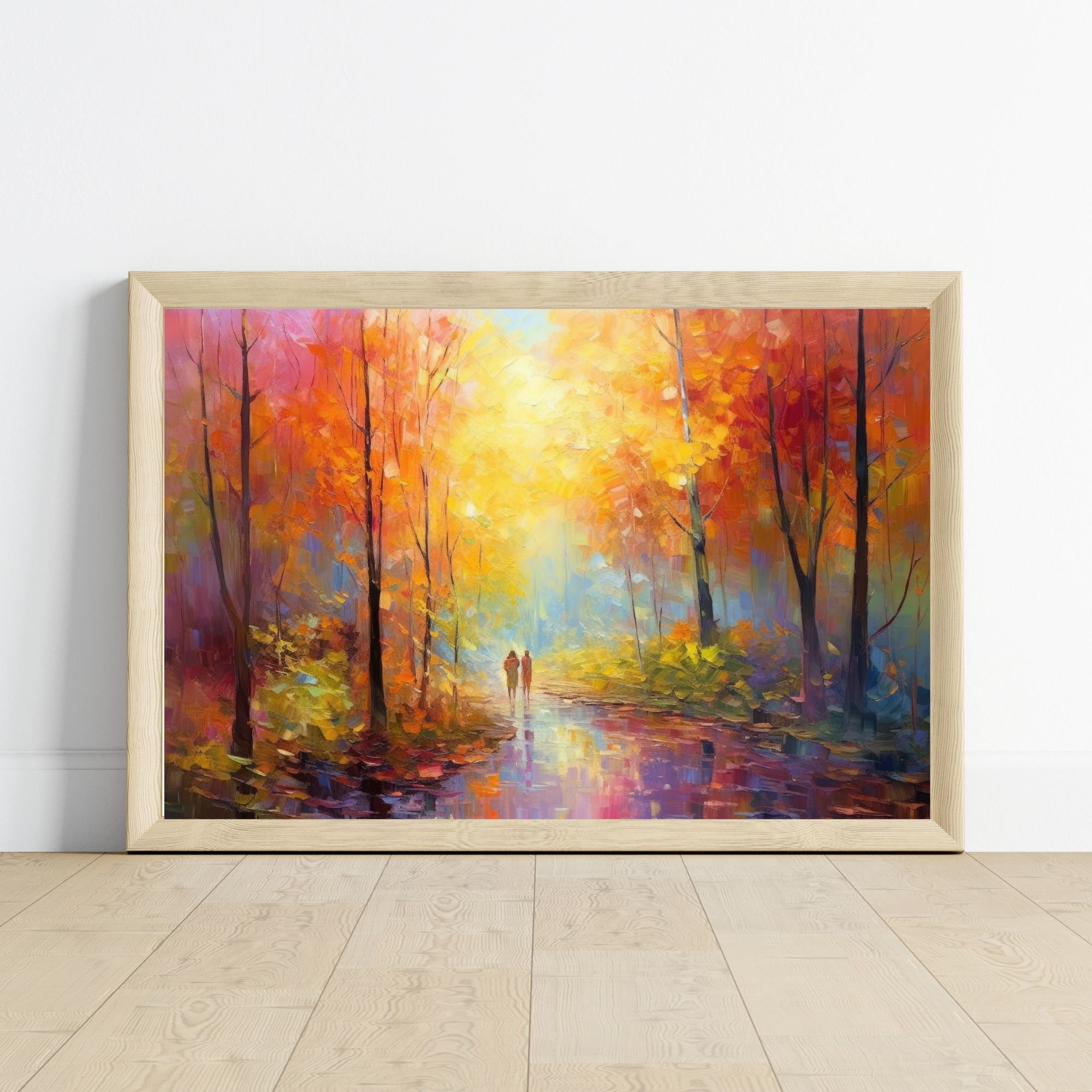 Trees in Fall, People Walking Through Trees, Printable Painting Wall ...
