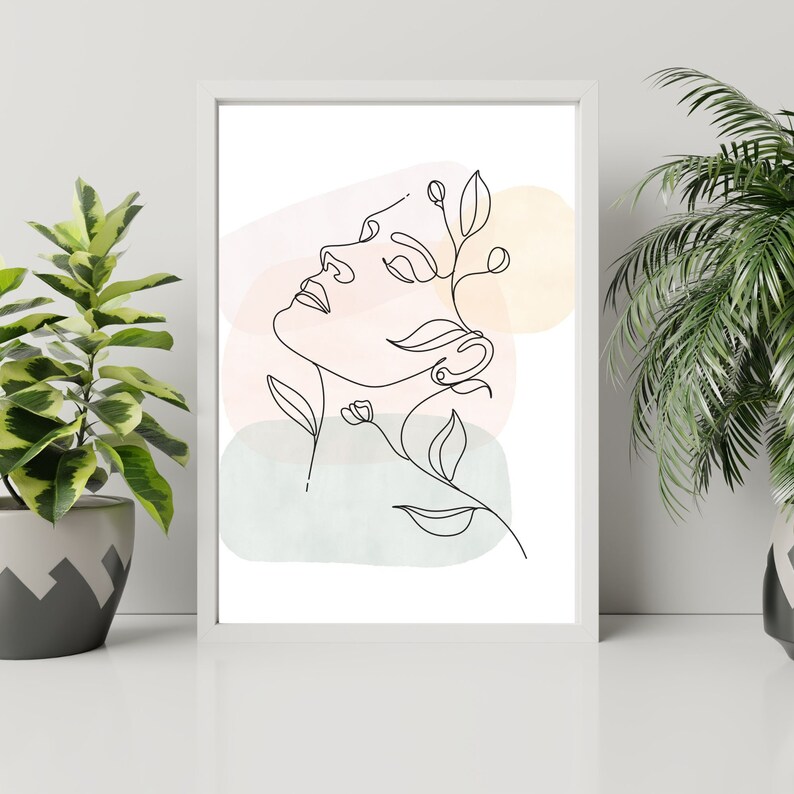 Watercolor Face Wall Art, Line Drawing, Modern Wall Decor, Printable ...