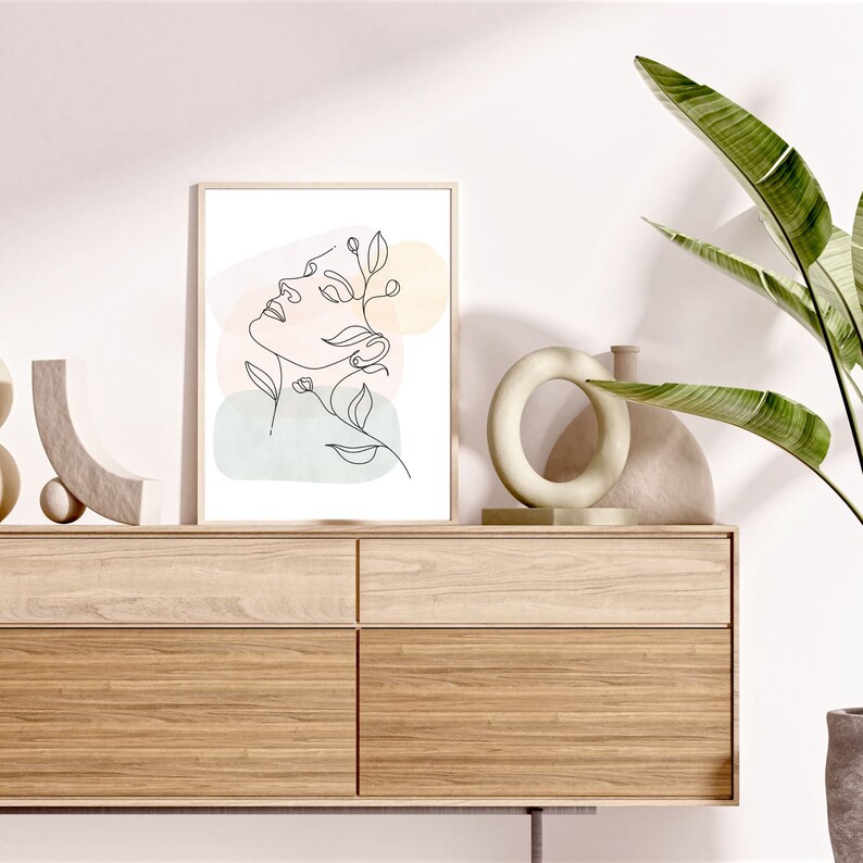 Watercolor Face Wall Art, Line Drawing, Modern Wall Decor, Printable ...