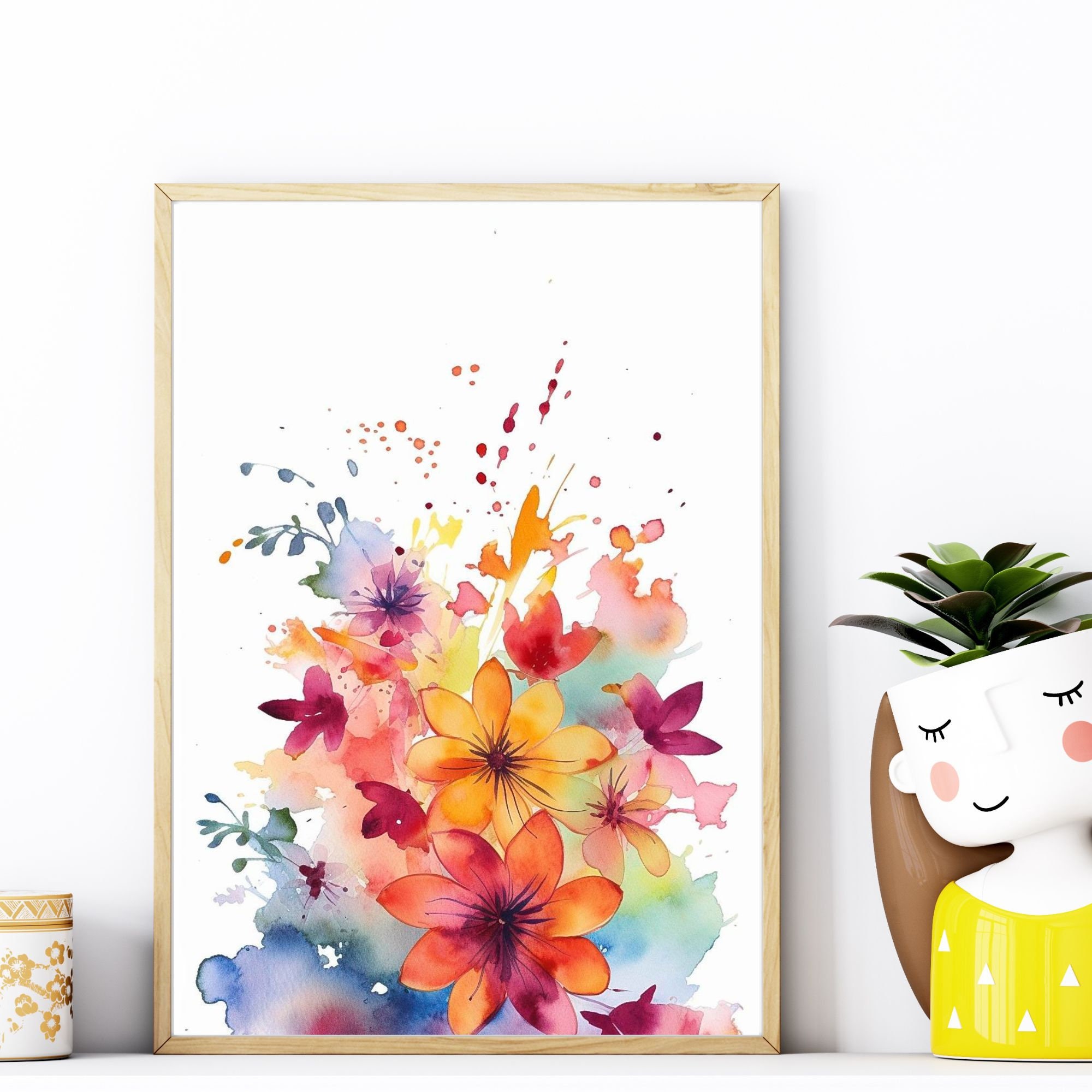 Watercolor Flower Splash Printable, Colorful Flowers, Printable Wall ...