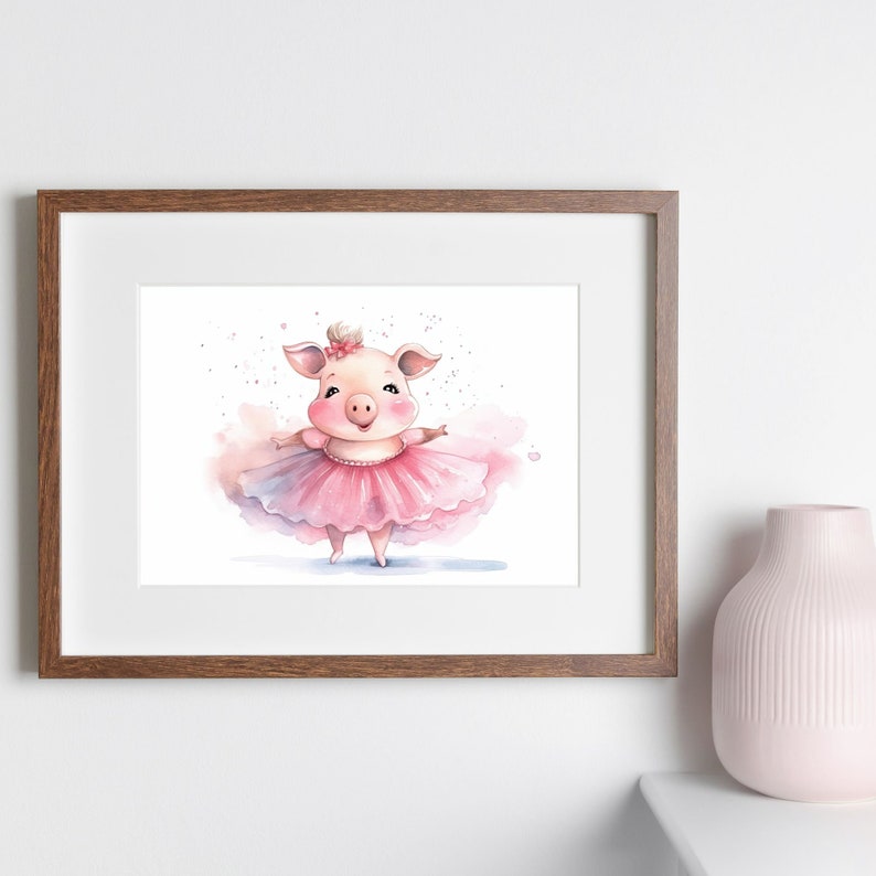 Watercolor Dancing Pig in a Pink Tutu, Kids Room Decor, Pink Pig Art ...