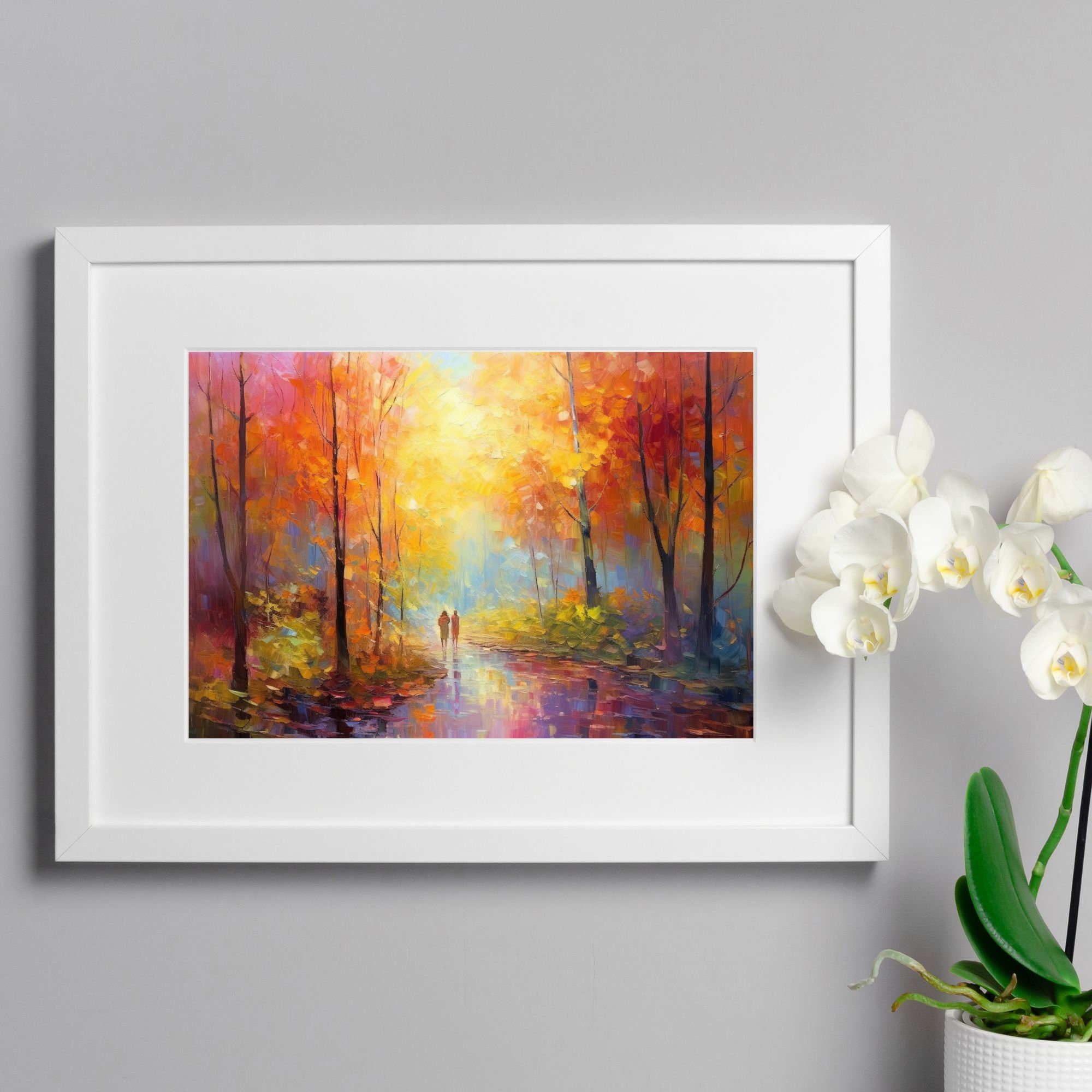 Trees in Fall, People Walking Through Trees, Printable Painting Wall ...