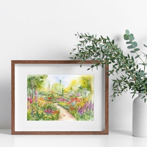 Colorful Flower Garden Printable | Bright Watercolor Landscape Wall Art ...