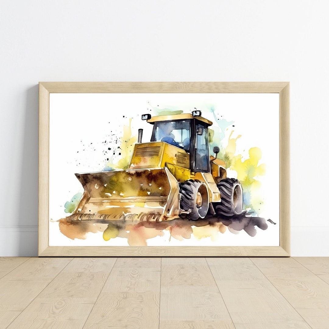 Watercolor Yellow Bulldozer Printable | Construction Vehicle Wall Art ...