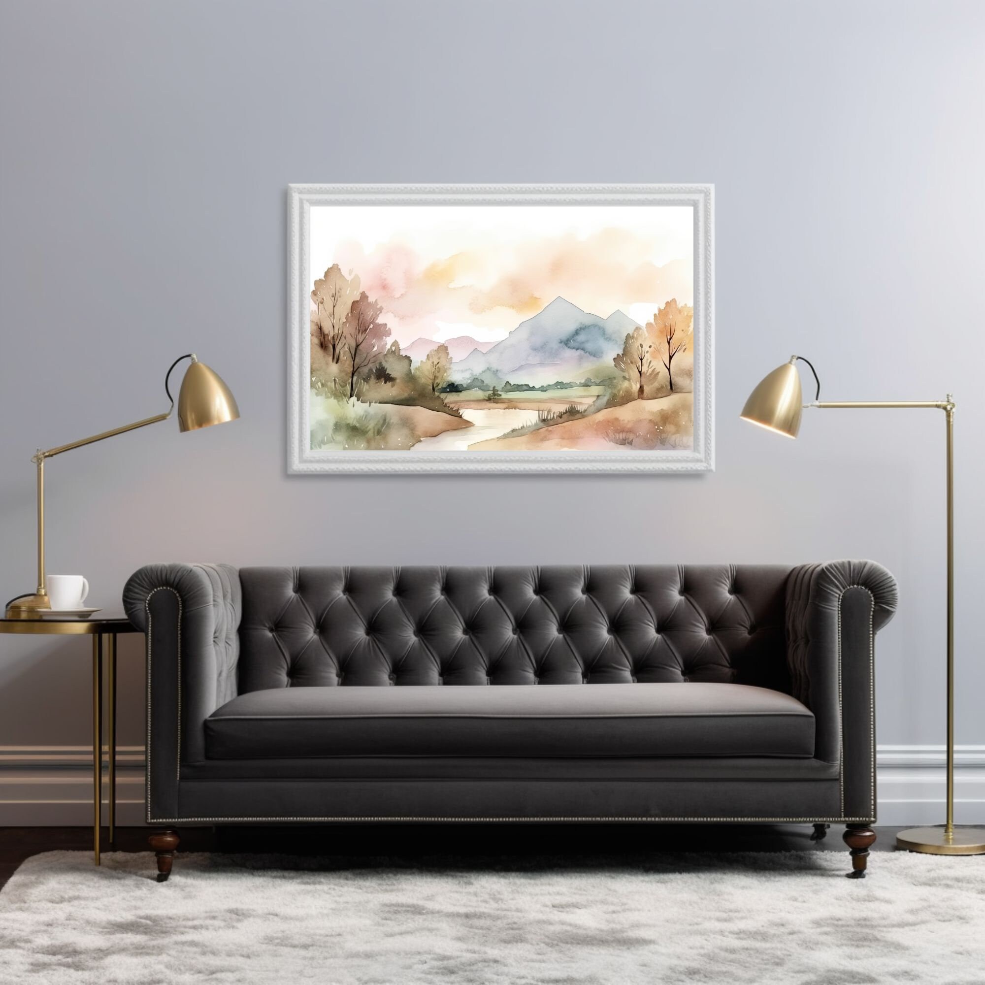 Watercolor Mountain Painting, Printable Wall Art, Living Room Decor ...