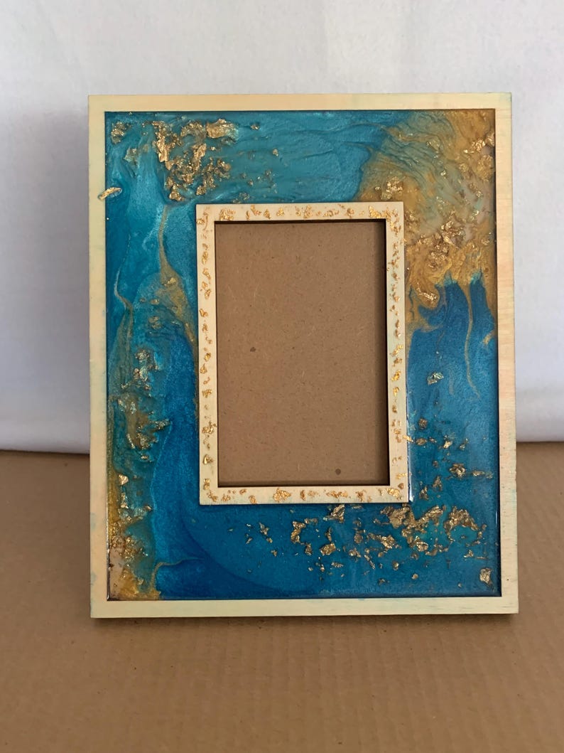 Handmade Acrylic Wood Blue Gold Picture Frame - Etsy