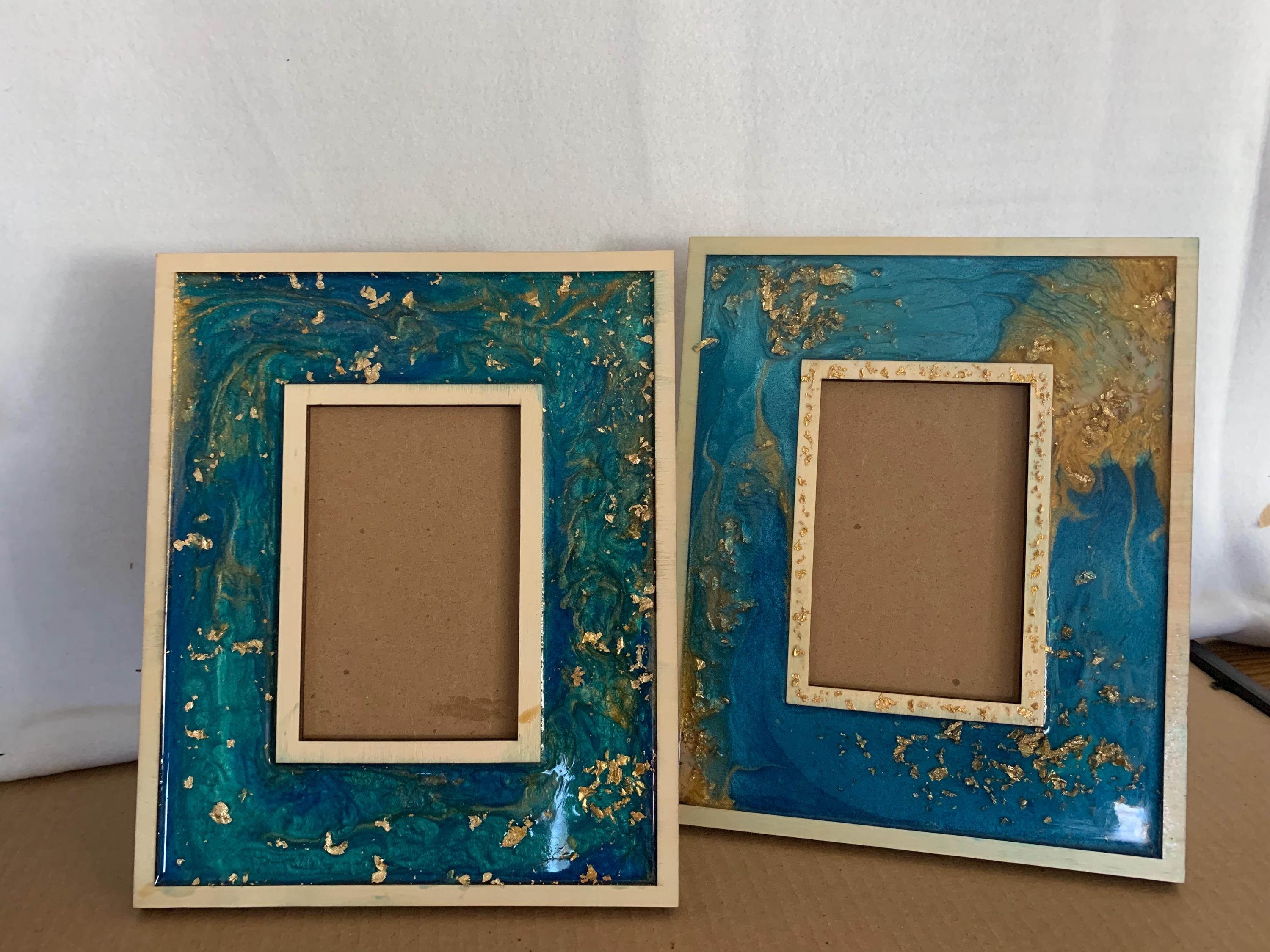 Handmade Acrylic Wood Blue Gold Picture Frame - Etsy