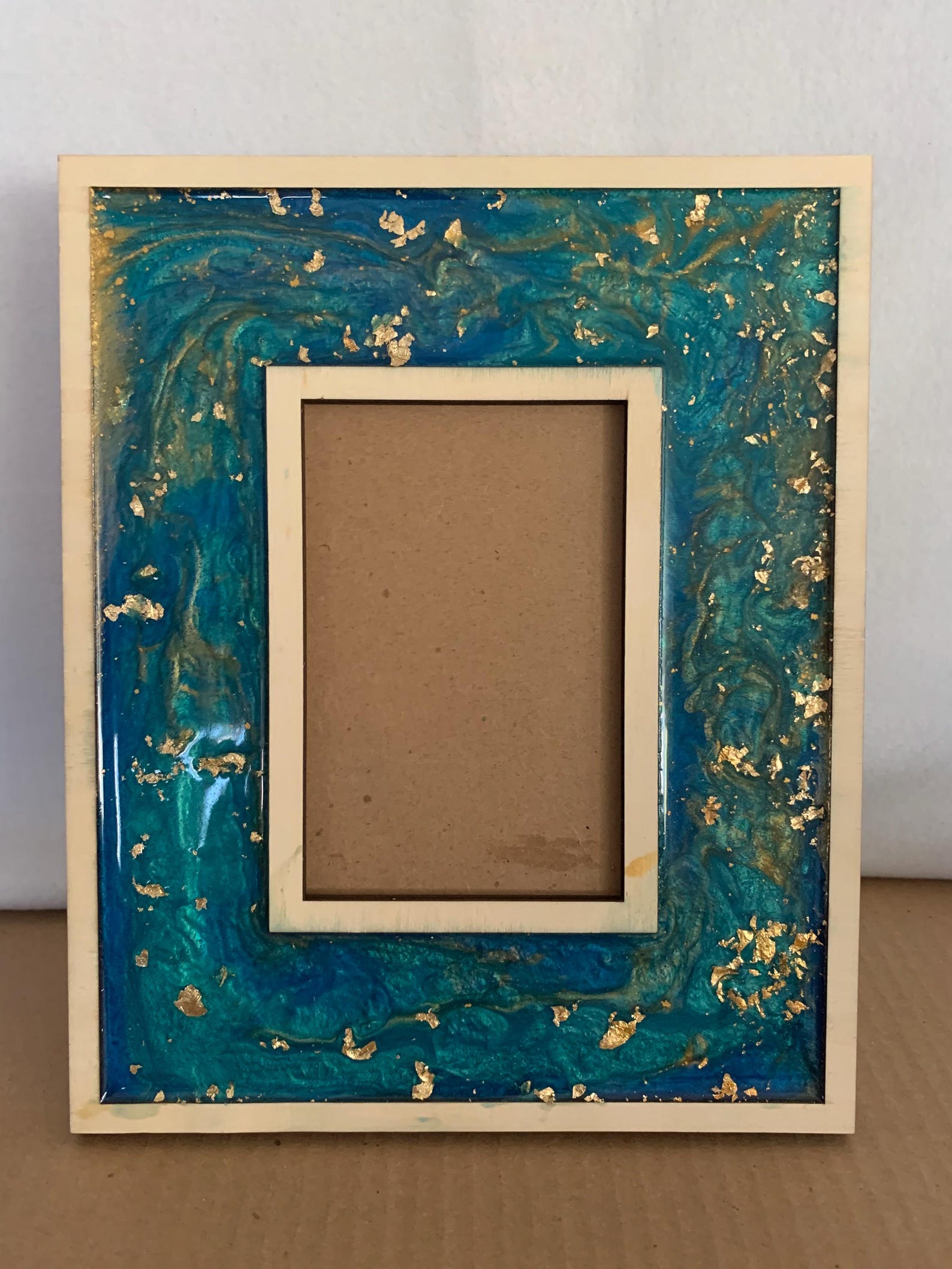 Handmade Acrylic Wood Blue Gold Picture Frame - Etsy