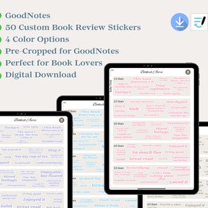 Pastel Book Review Stickers for Goodnotes: Digital Reading Journal (pre ...