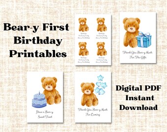 Bear-themed First Birthday Sign Bundle Digital Download Editable on ...