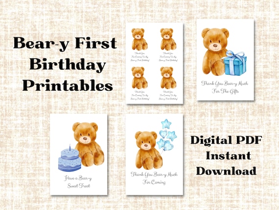 Beary First Birthday Printable Bundle Bear Themed Instant - Etsy