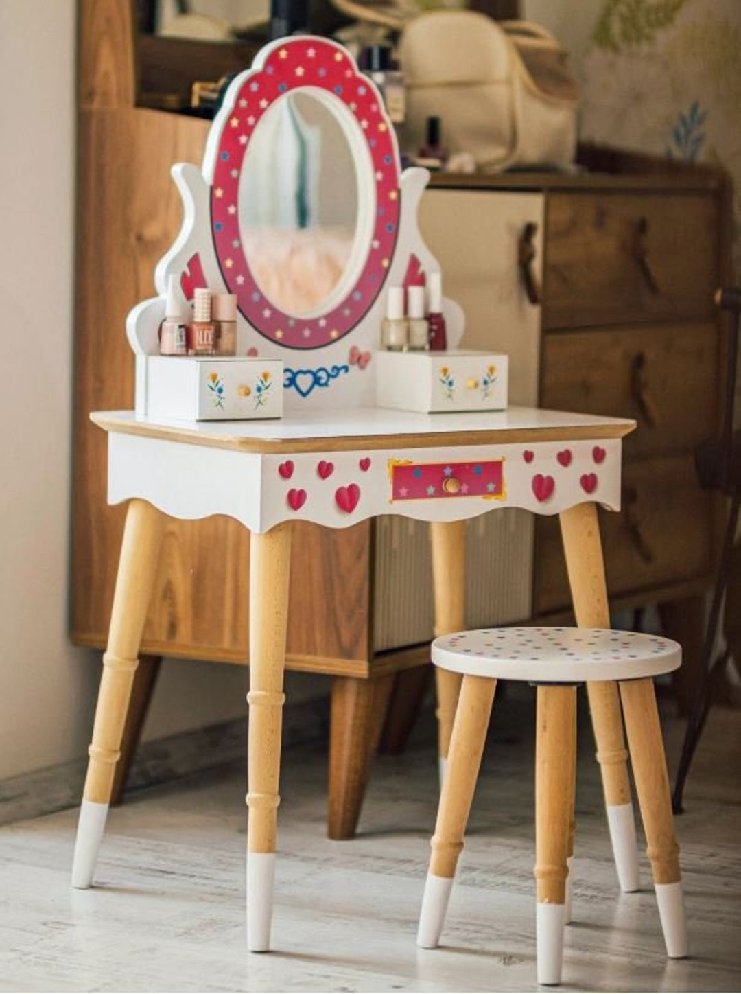 Wooden Children's Makeup Table Set, Wooden Toy Set, Toy Makeup Set - Etsy