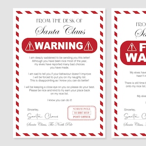 Santa Warning Letter, Final Warning Letter, Set of Santa Letters ...