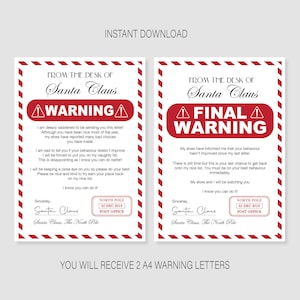 Santa Warning Letter, Final Warning Letter, Set of Santa Letters ...
