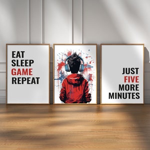 Red Gaming Posters, Boys Room Wall Art, Teen Bedroom Decor, Set of 3 ...