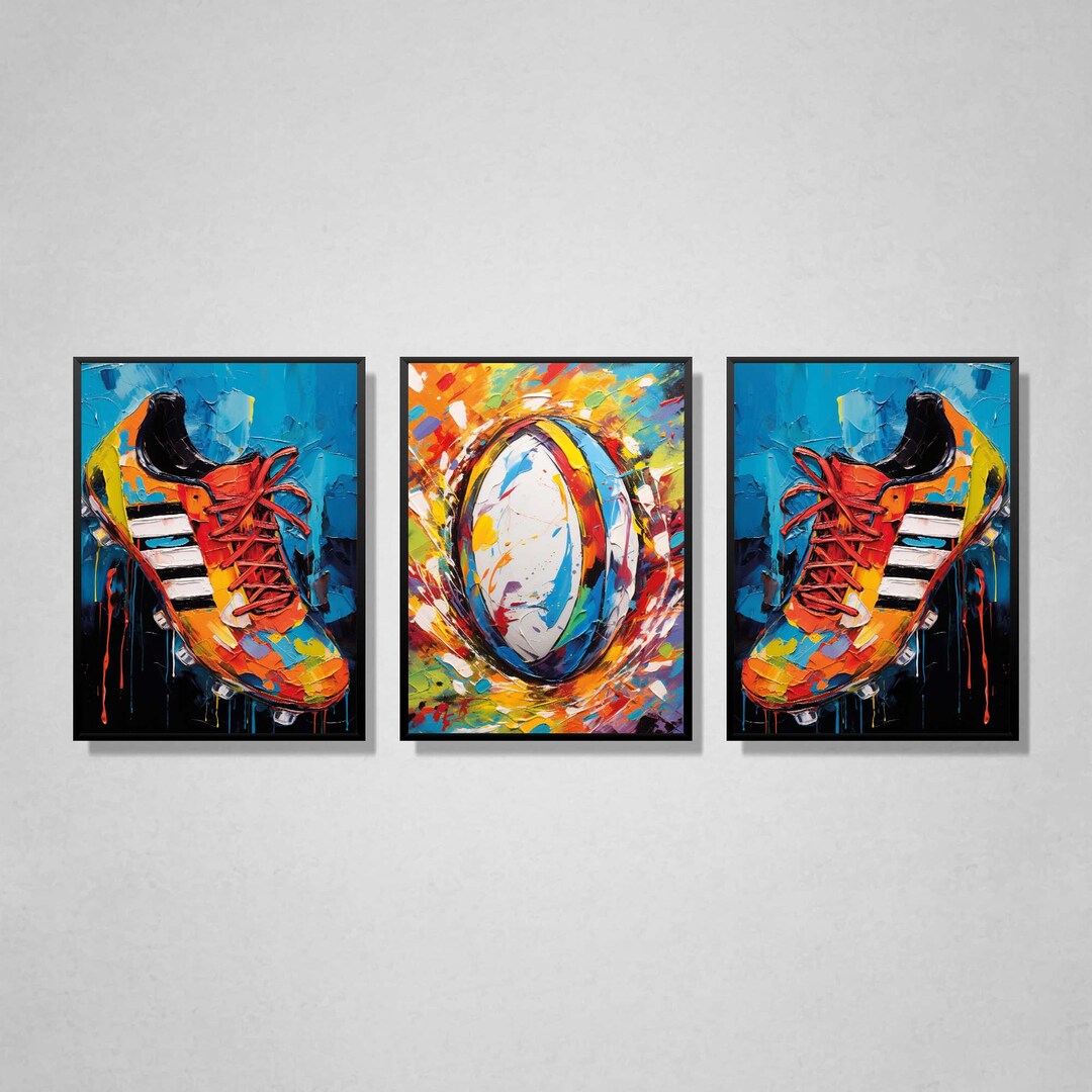 Set of 3 Rugby Prints, Abstract Rugby Art, Rugby Wall Decor, Boys ...