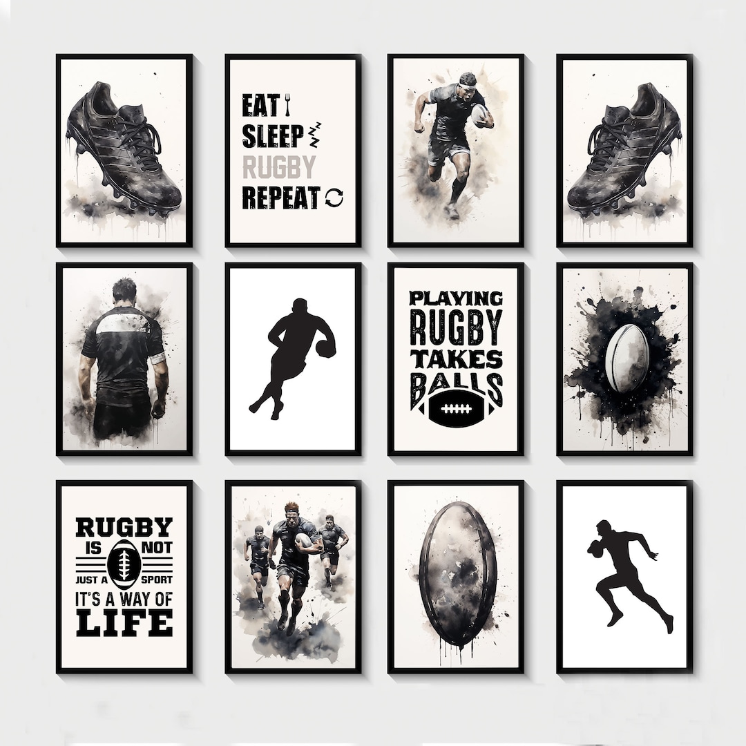 Rugby Print Set, Set of 12 Rugby Posters, Rugby Gifts, Boys Bedroom ...