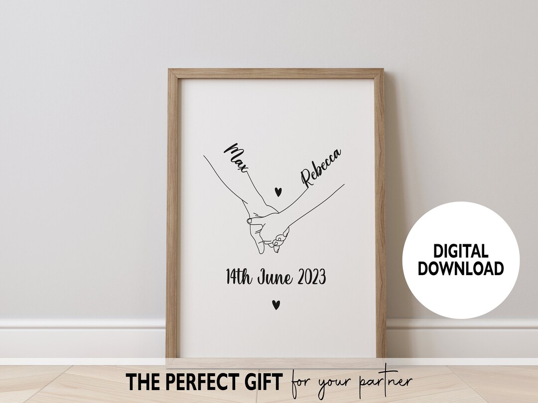 Custom Holding Hands Print, Couples Gift, Personalised Couple Gift ...
