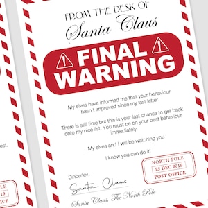 Santa Warning Letter, Final Warning Letter, Set of Santa Letters ...