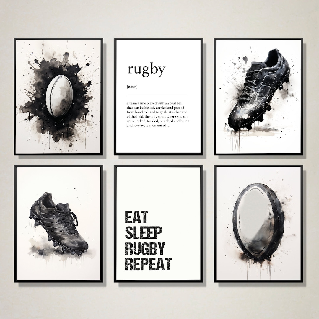 Set of 6 Rugby Prints, Rugby Wall Art, Boys Bedroom Decor, Rugby Player ...