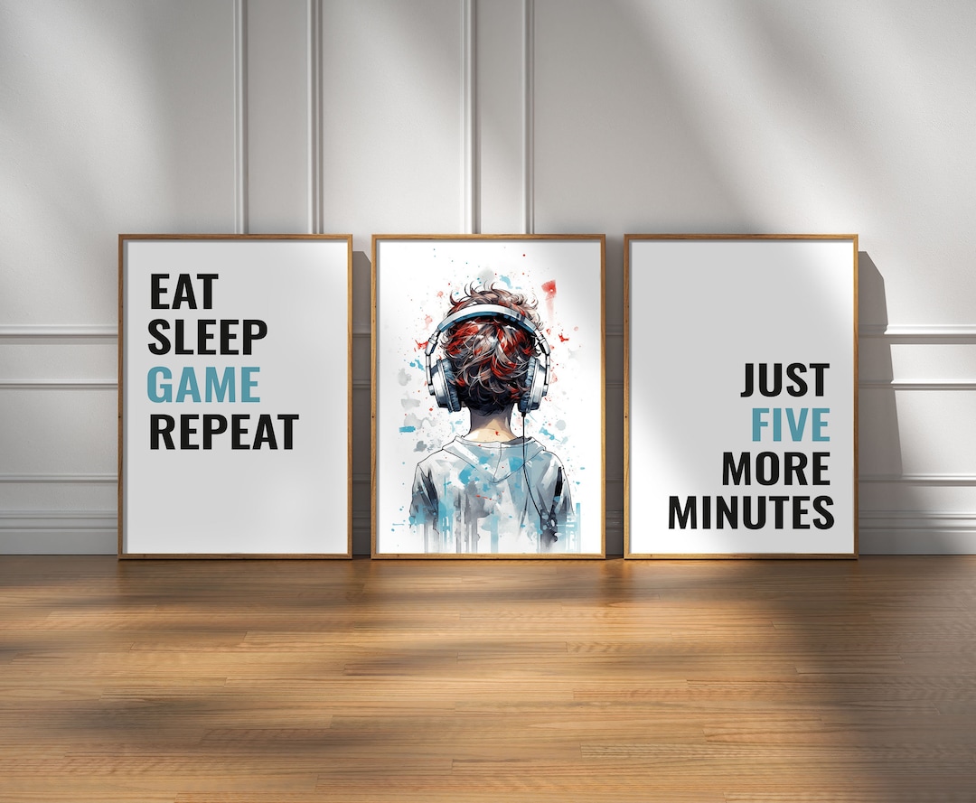 Set of 3 Blue Gaming Posters, Boys Room Wall Art, Teen Bedroom Decor ...