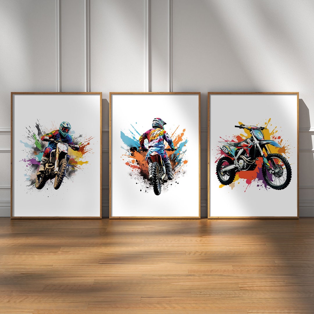 Motocross Prints Set of 3, Watercolor Dirt Bike Printable, Motorsports ...