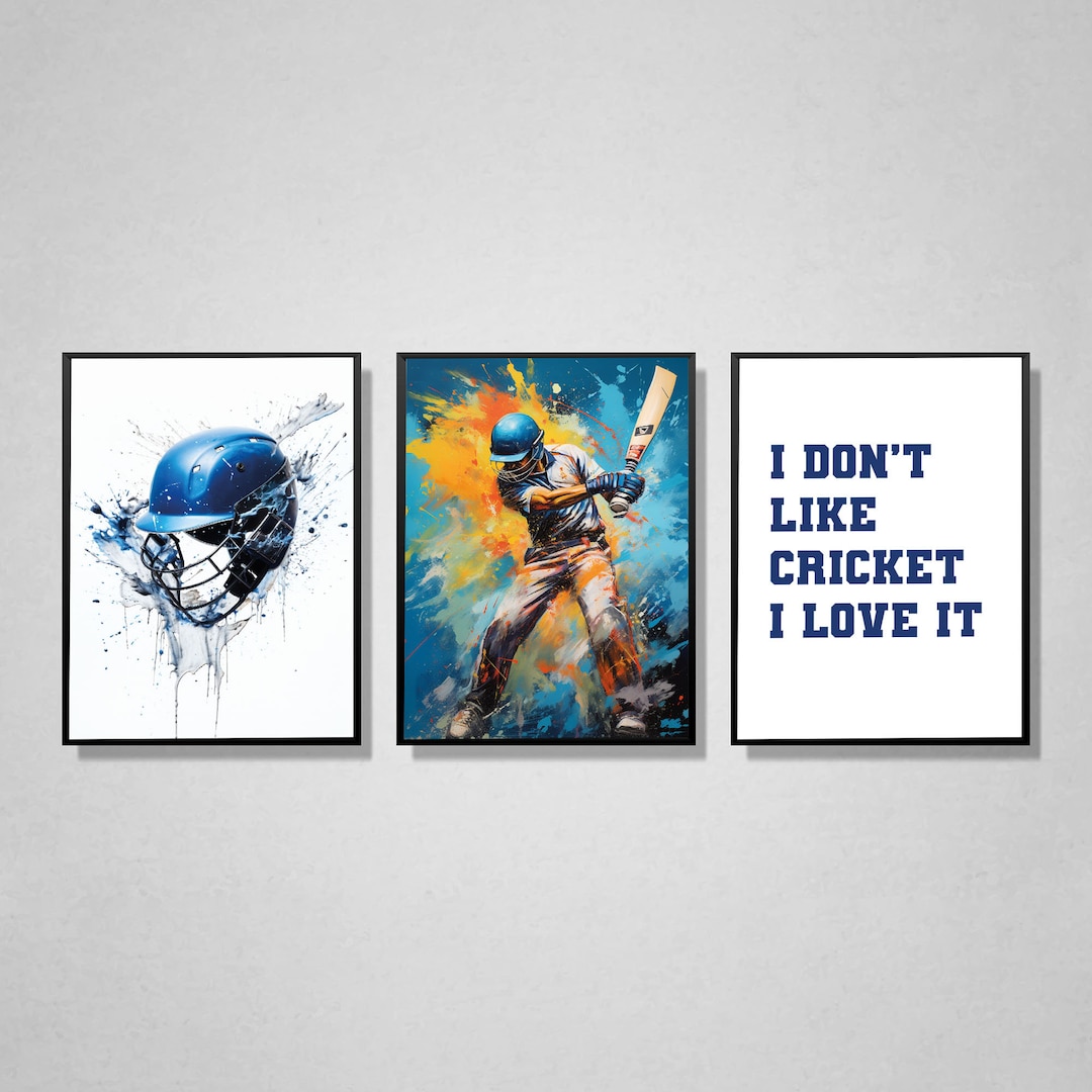 Set of 3 Cricket Wall Art, Cricket Prints, Cricket Graffiti Art, A3 ...