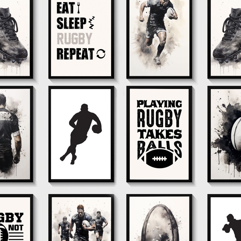Rugby Print Set, Set of 12 Rugby Posters, Rugby Gifts, Boys Bedroom ...