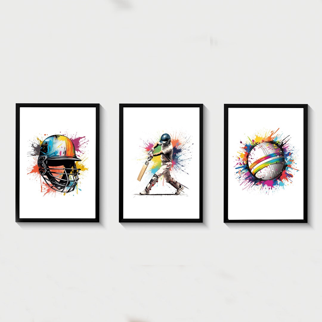 Cricket Player Poster, Cricket Player Set of 3 Prints, Watercolor ...