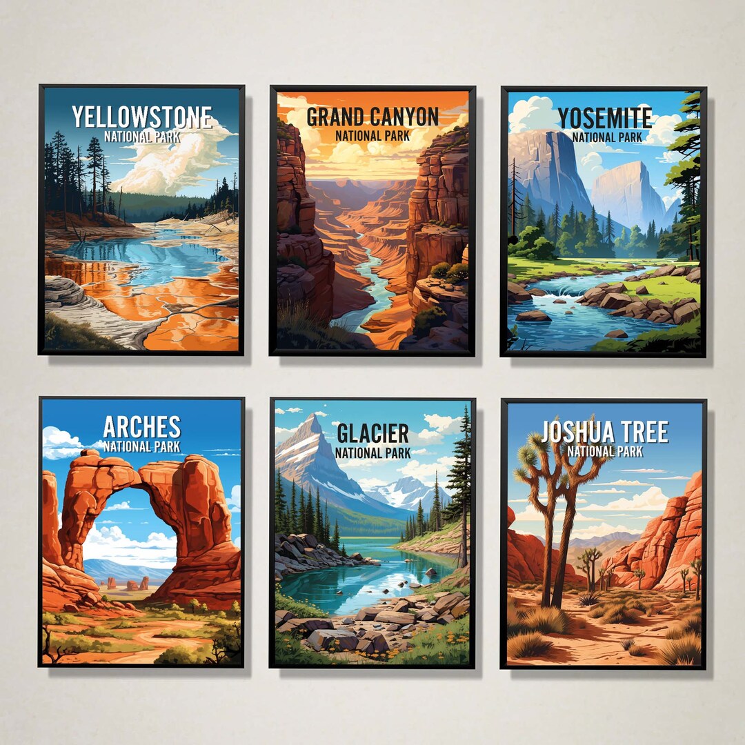 Set of 6 National Parks Illustrations Paintings, Digital A4 Posters ...